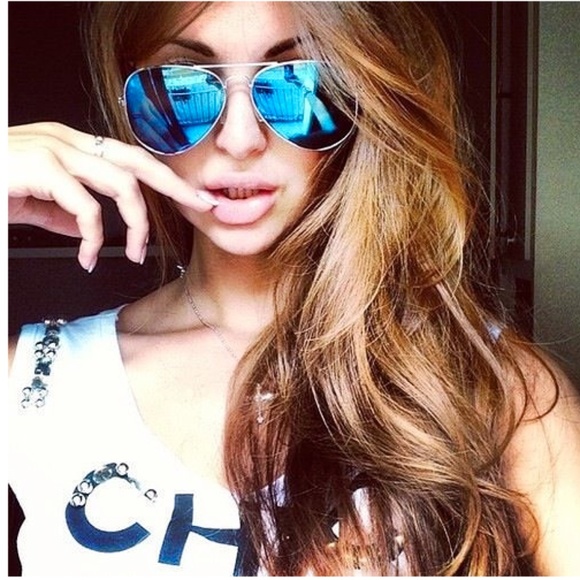 Accessories | Ice Blue Flash Mirror Lens Classic Aviator Wsilver Frames ...